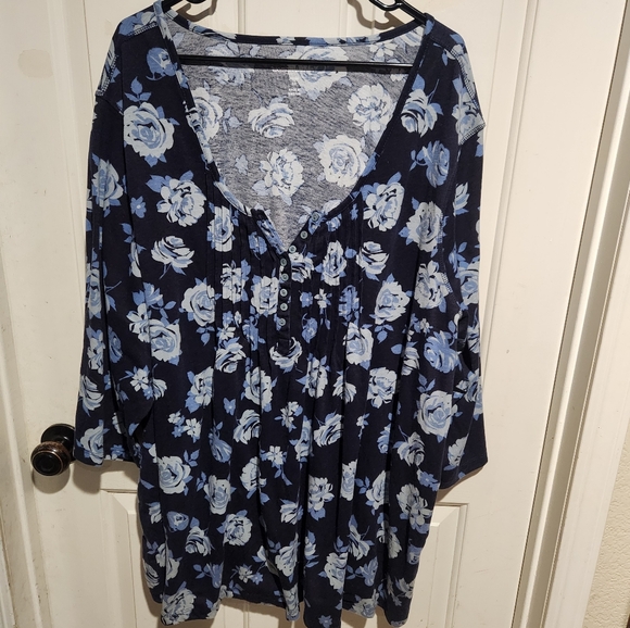 Woman Within | Tops | Woman Within 5x Blue Floral Long Sleeve Top Boho ...